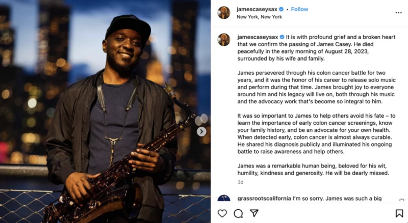 Remembering Saxophonist James Casey: His Battle with Colon Cancer and ...