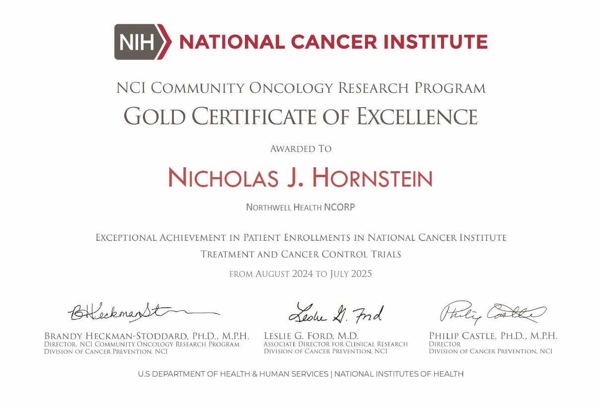 Nicholas Hornstein: Honored to Receive the NCI Gold Certificate of ...
