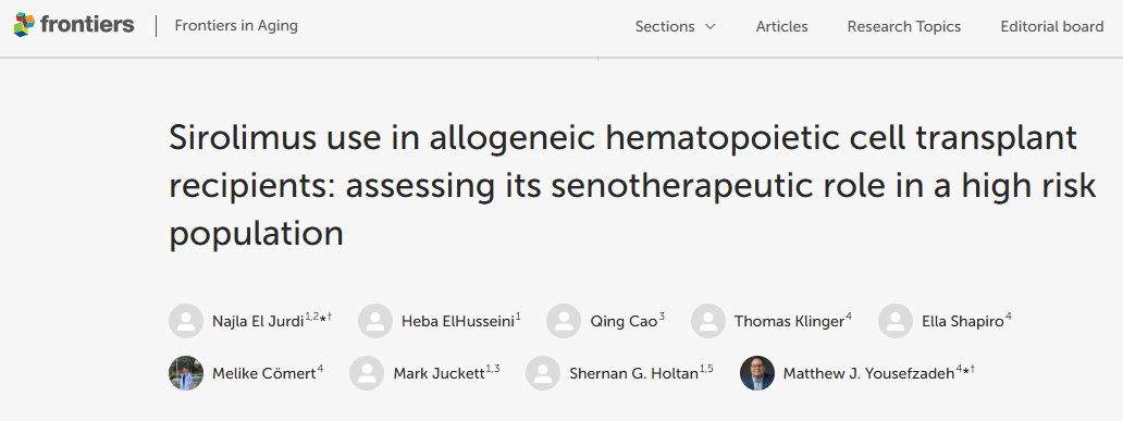 Shernan Holtan: Does Sirolimus Slow the Clock After Allogeneic HCT ...