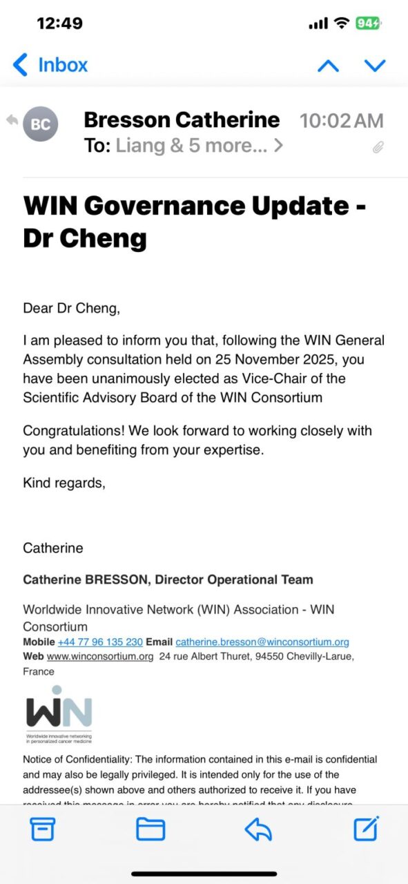 Liang Cheng: Honored to be Elected Vice-Chair of the WIN Consortium ...